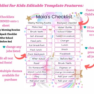 Checklists for Kids Unicorn Watercolor Printable Weekly - Etsy