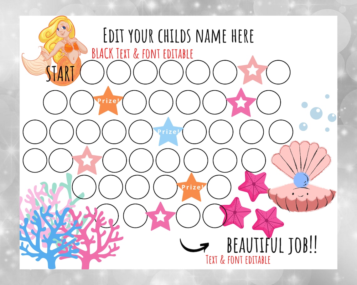 Printable Mermaid Under the Sea Reward Chart, Ocean Mermaid Potty ...