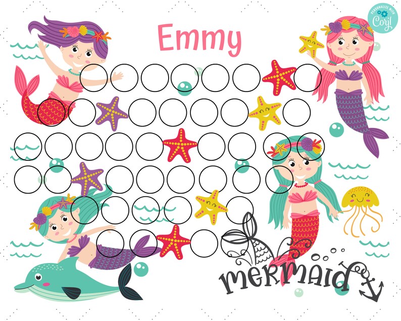 Editable Mermaid Reward Chart, Printable Chart for Kids, Mermaid Reward ...