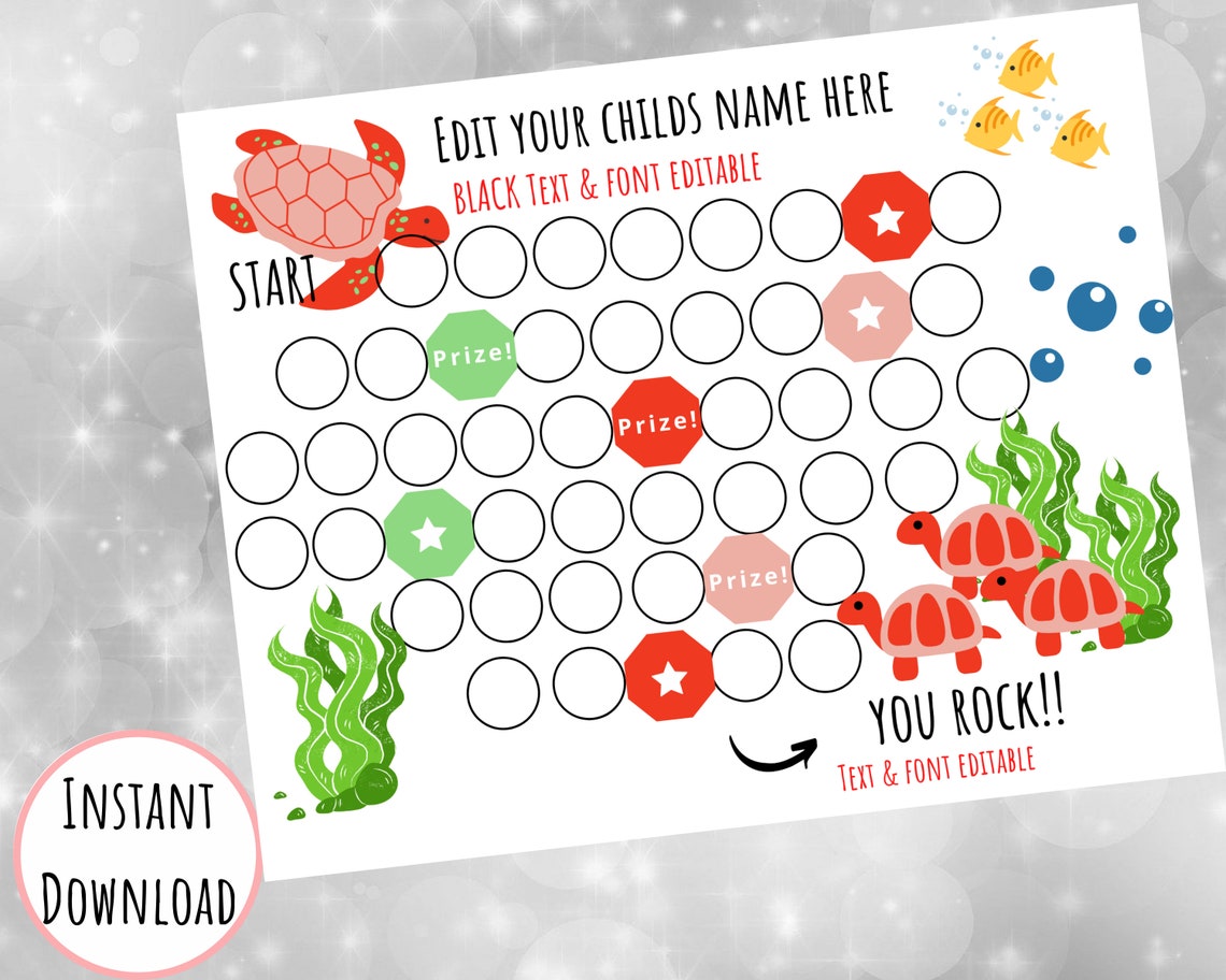 Editable Turtle Reward Chard for Kids, Instant Download Turtles, Baby ...