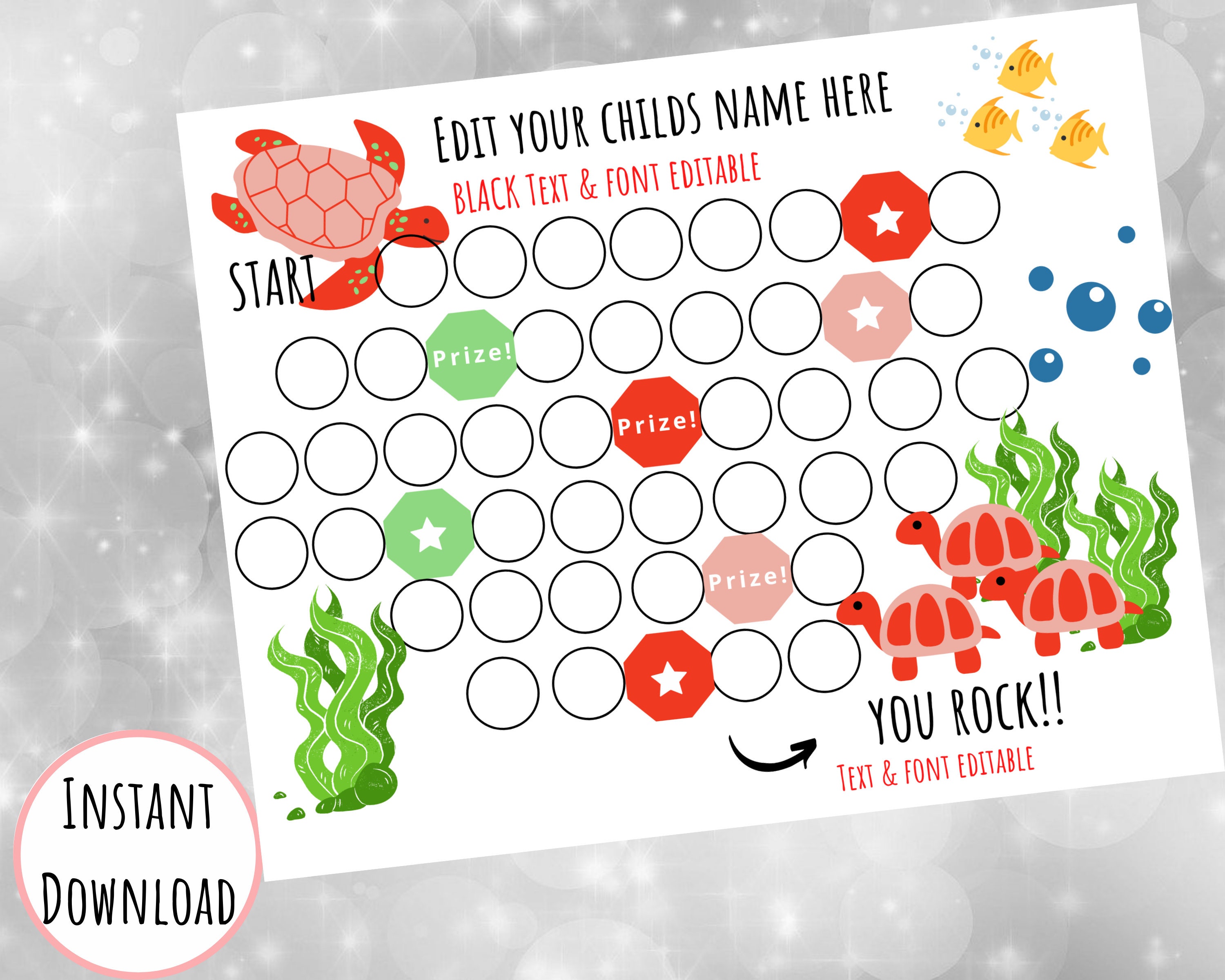 Editable Turtle Reward Chard for Kids, Instant Download Turtles, Baby ...