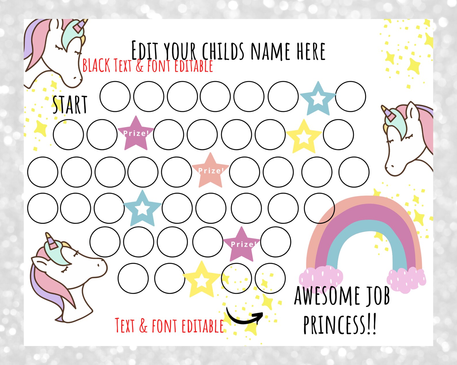 Editable Unicorn Reward Chart, Rainbow and Stars Potty Training Chart ...