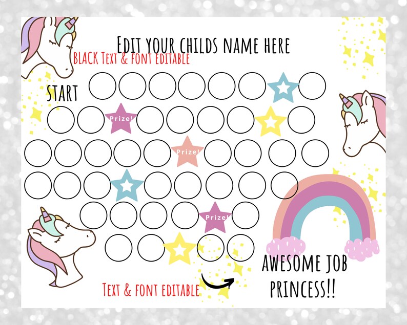 Editable Unicorn Reward Chart, Rainbow and Stars Potty Training Chart ...