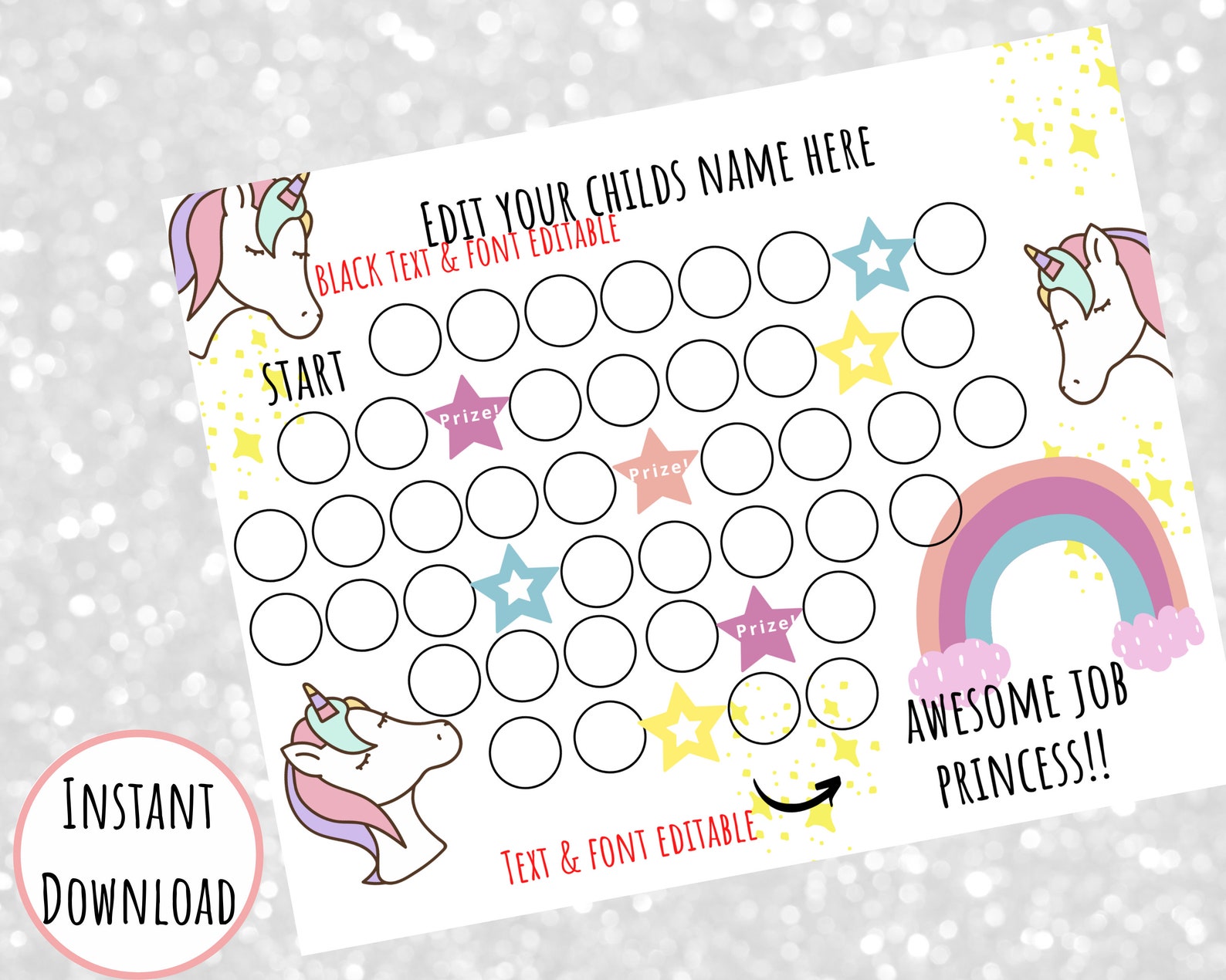Editable Unicorn Reward Chart, Rainbow and Stars Potty Training Chart ...
