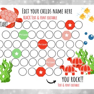 Editable Turtle Reward Chard for Kids, Instant Download Turtles, Baby ...