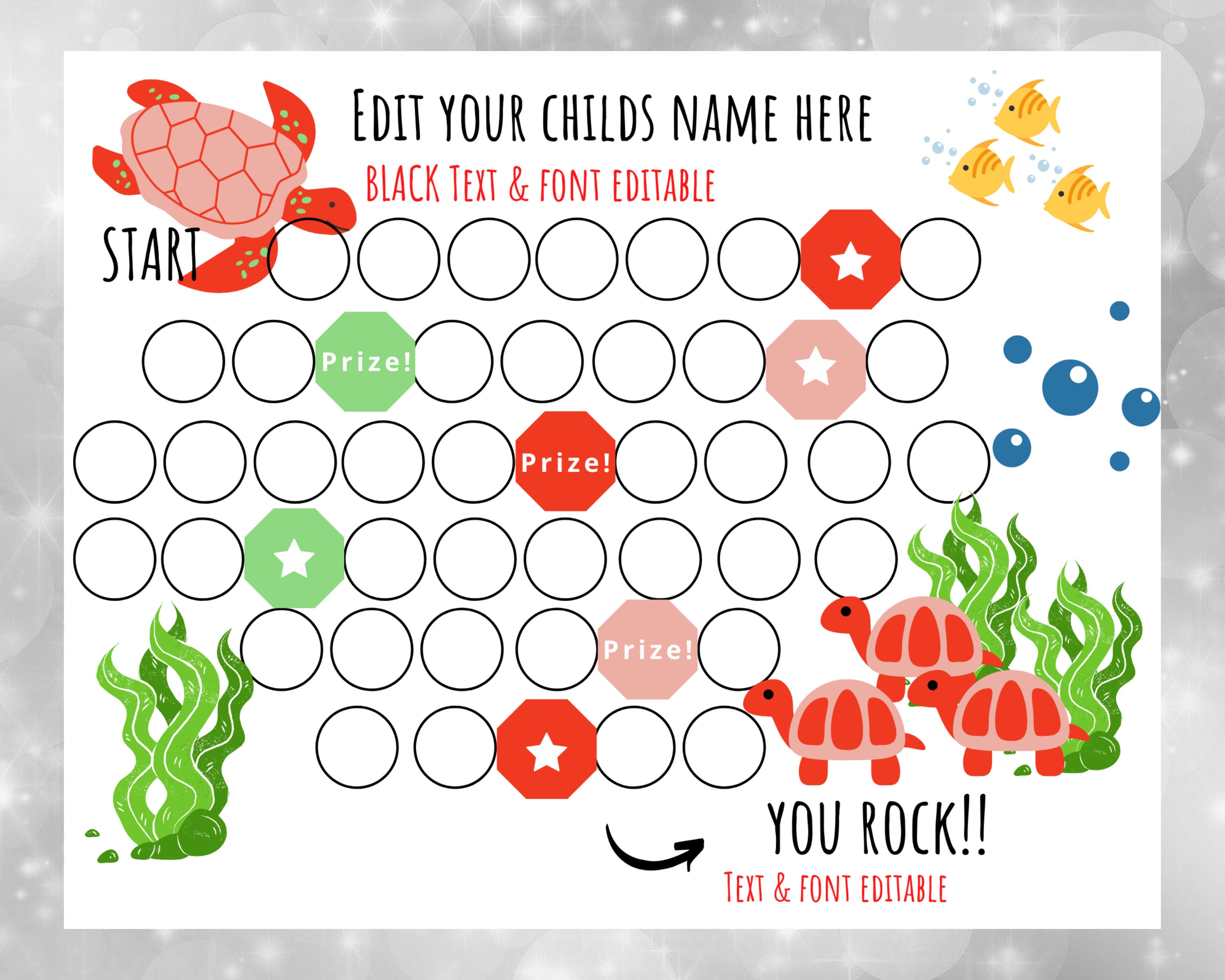 Editable Turtle Reward Chard for Kids, Instant Download Turtles, Baby ...