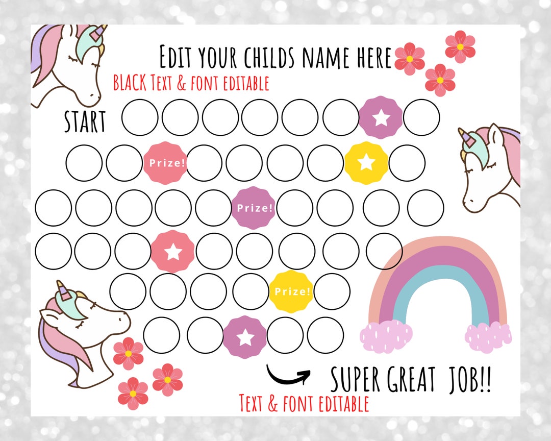Printable Unicorn Reward Chart, Rainbow and Flowers Potty Training ...