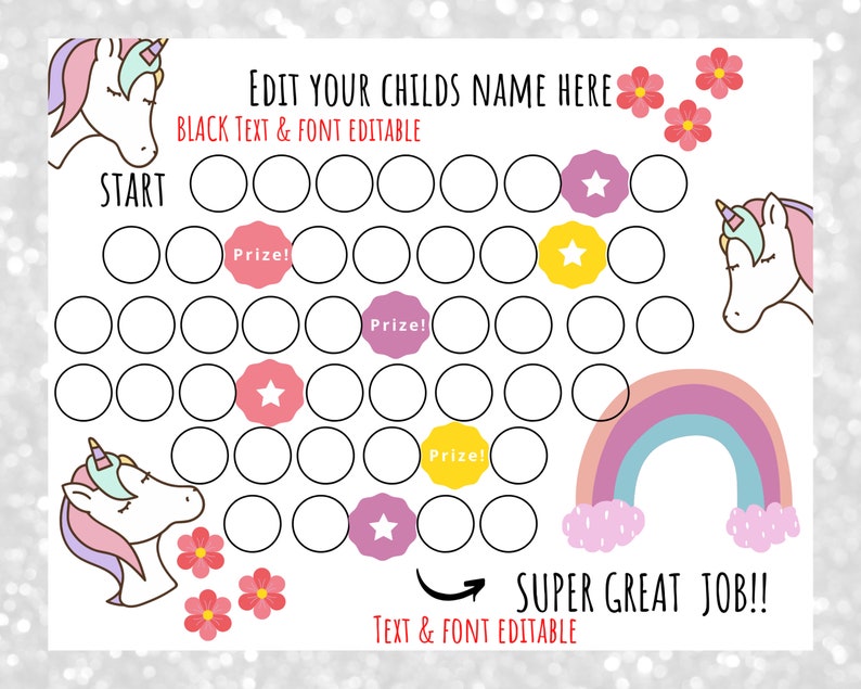 Printable Unicorn Reward Chart Rainbow and Flowers Potty | Etsy