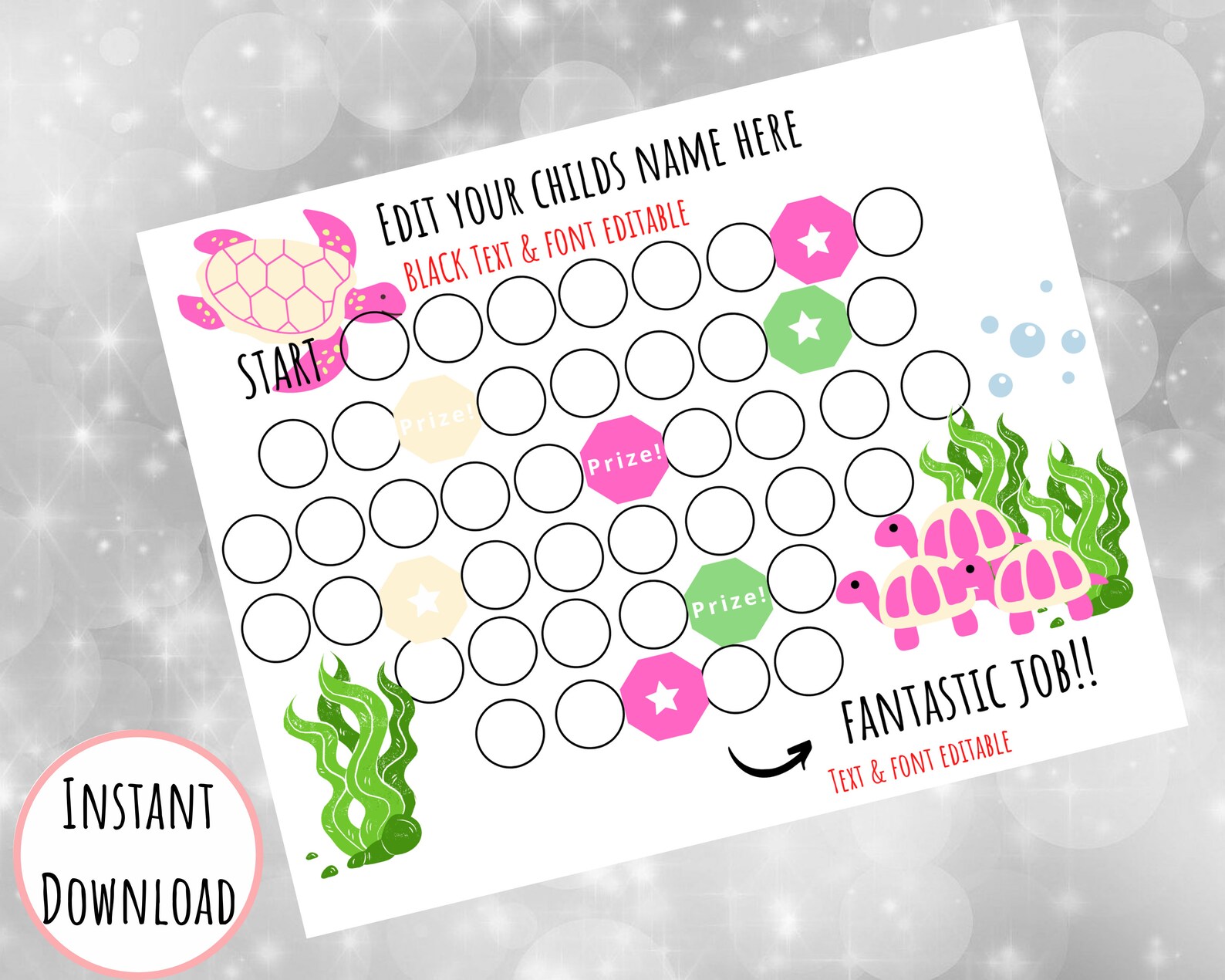 Instant Download Pink and Yellow Mama Turtles, Baby Turtles Reward ...