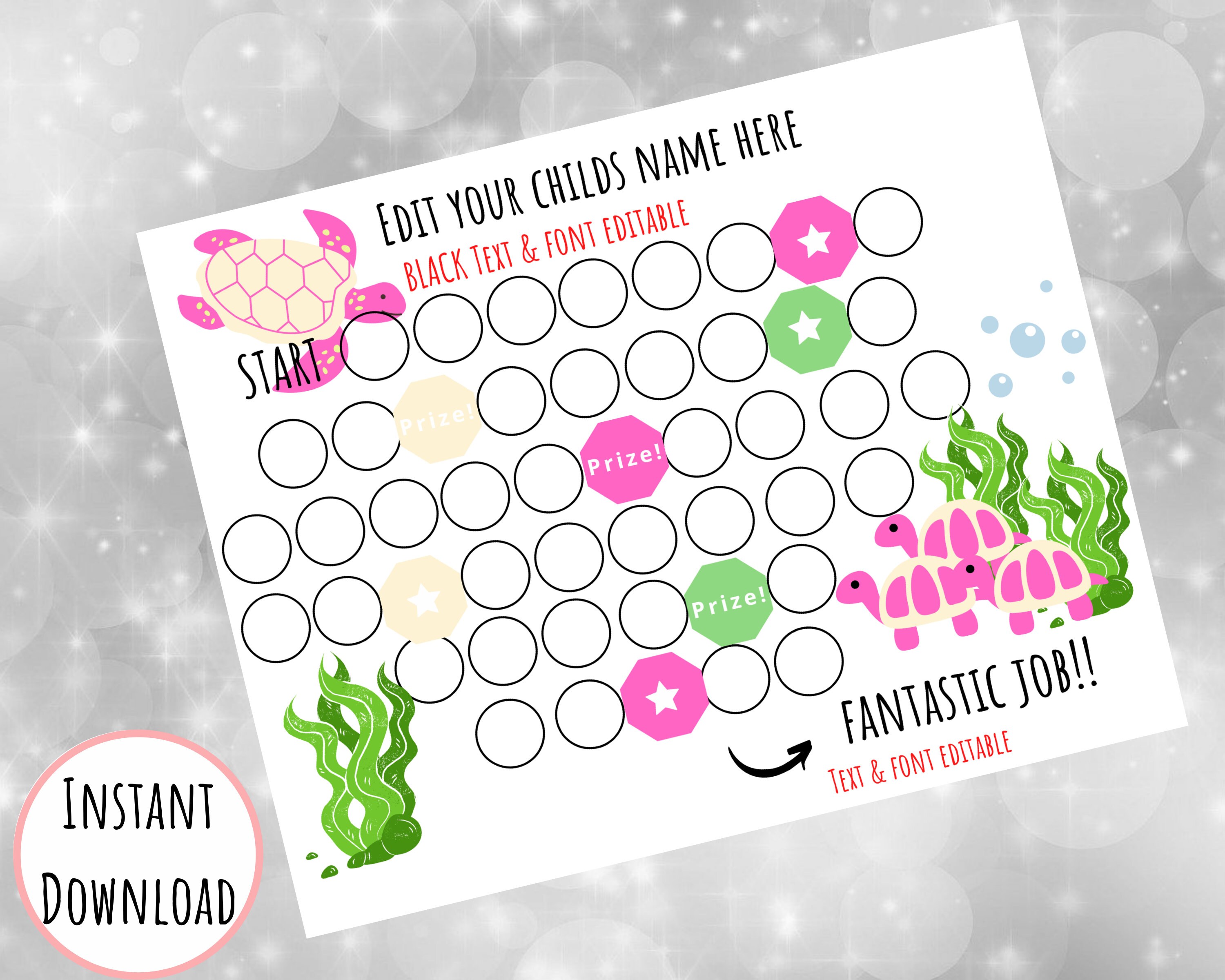 Instant Download Pink and Yellow Mama Turtles, Baby Turtles Reward ...