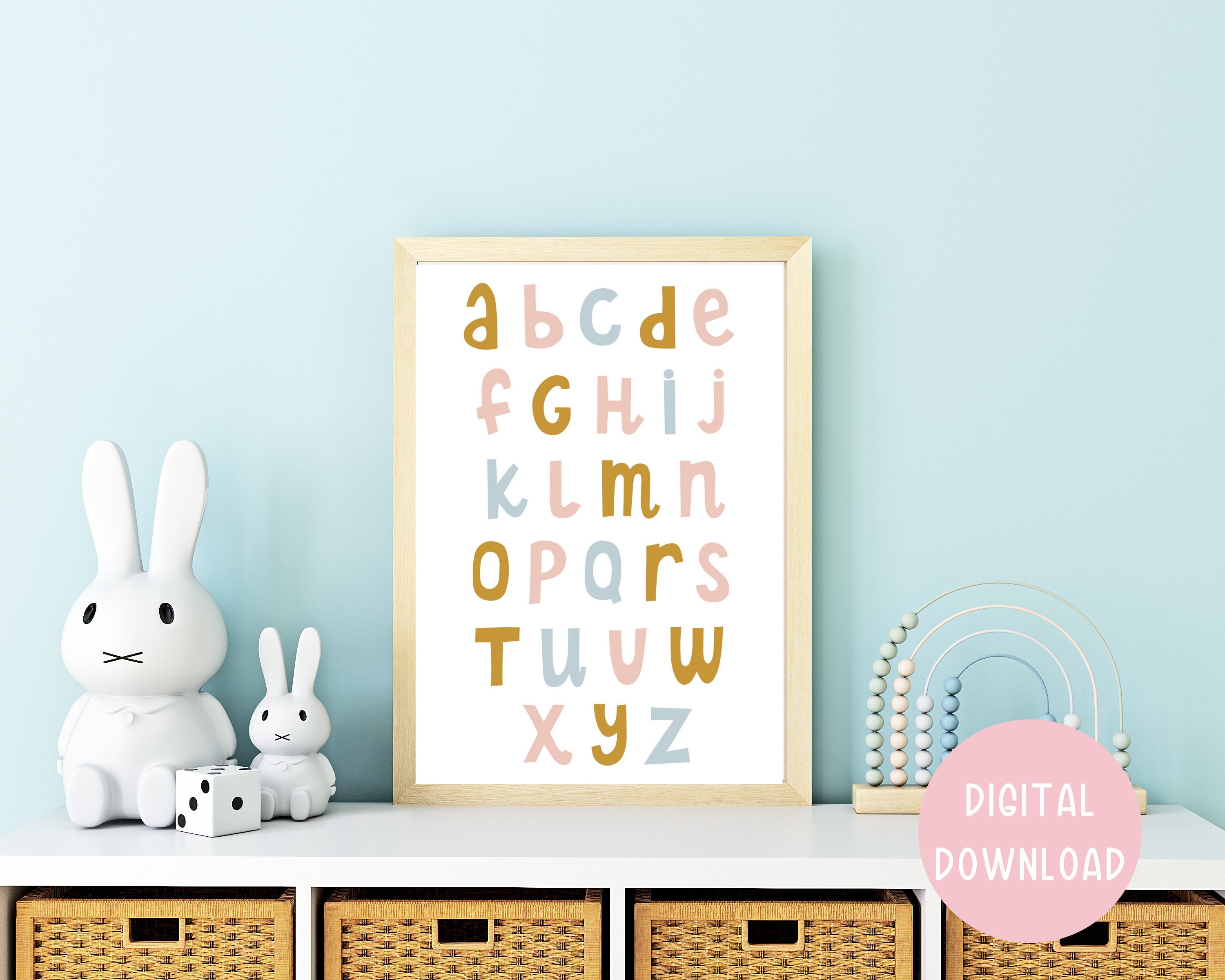 Alphabet Poster Nursery Decor Set, ABC Nursery Wall Art, Rainbow Wall ...