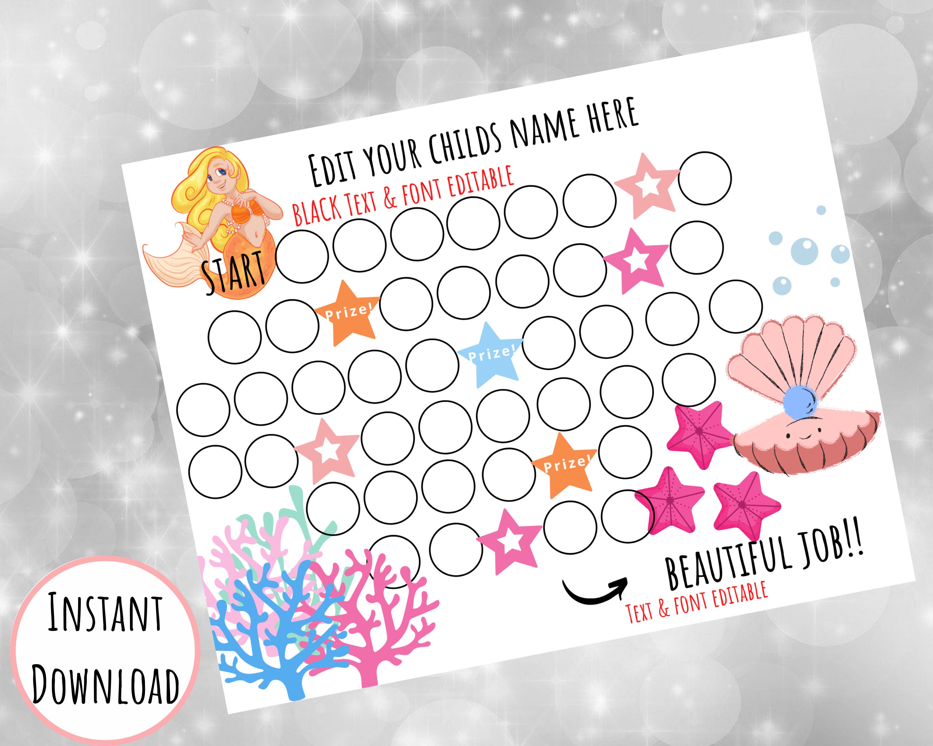 Printable Mermaid Under the Sea Reward Chart, Ocean Mermaid Potty ...