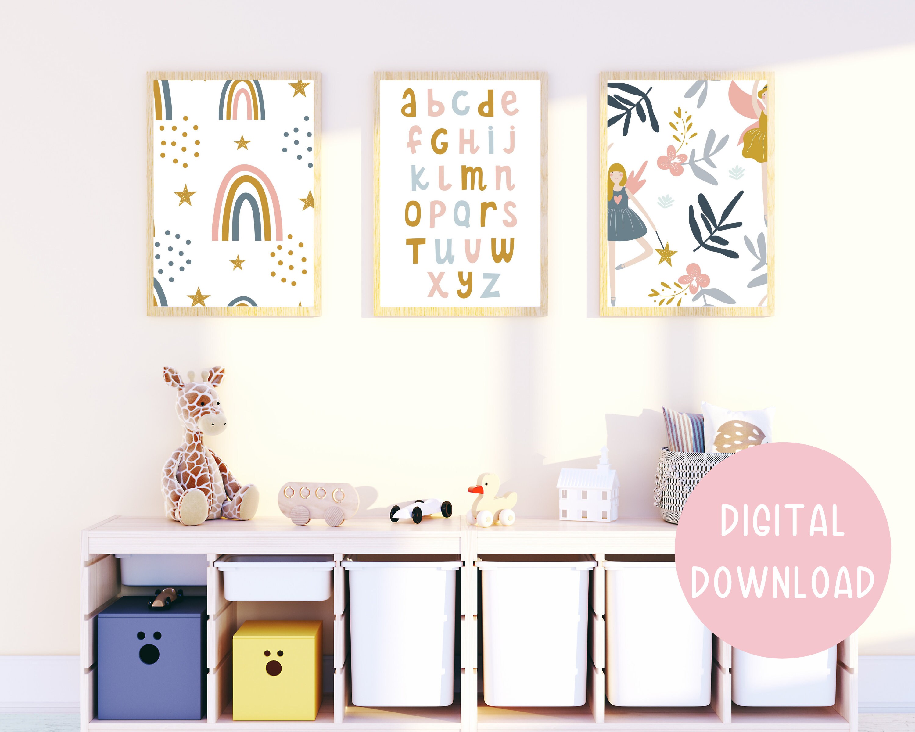 Alphabet Poster Nursery Decor Set, ABC Nursery Wall Art, Rainbow Wall ...