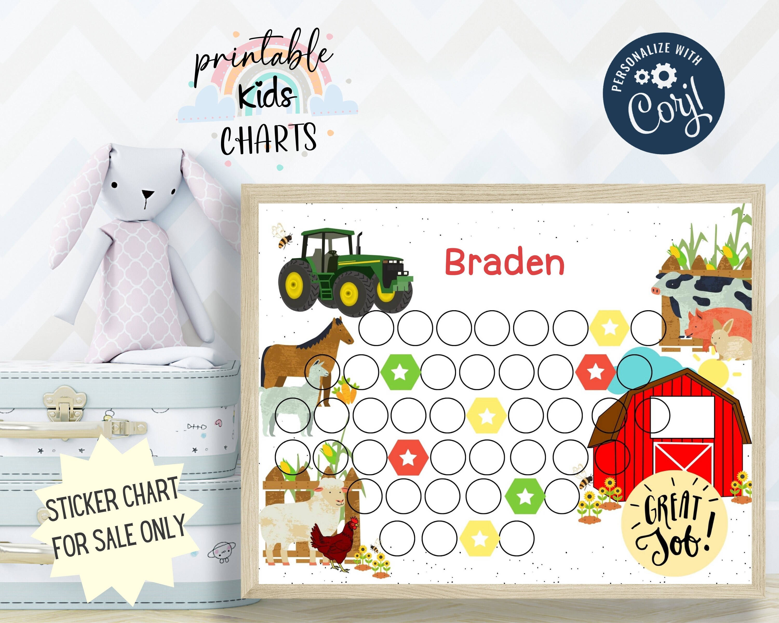 Editable Reward Chart, Farm Behavior Chart, Farm Chore Chart, Daily ...