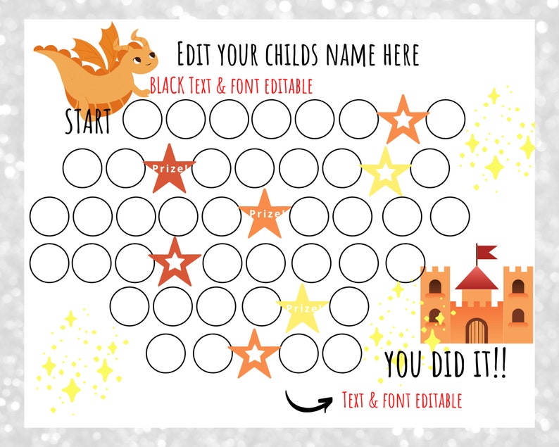 Daily Reward Chart for Kids, Editable Dragon Reward Chart, Dragon ...
