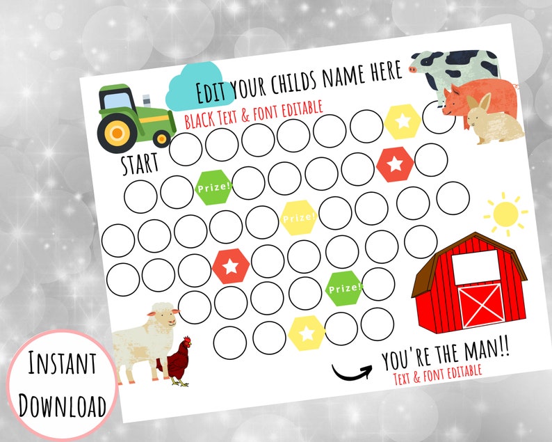Printable Farm Green TRACTOR Farm ANIMALS Reward Chart | Etsy