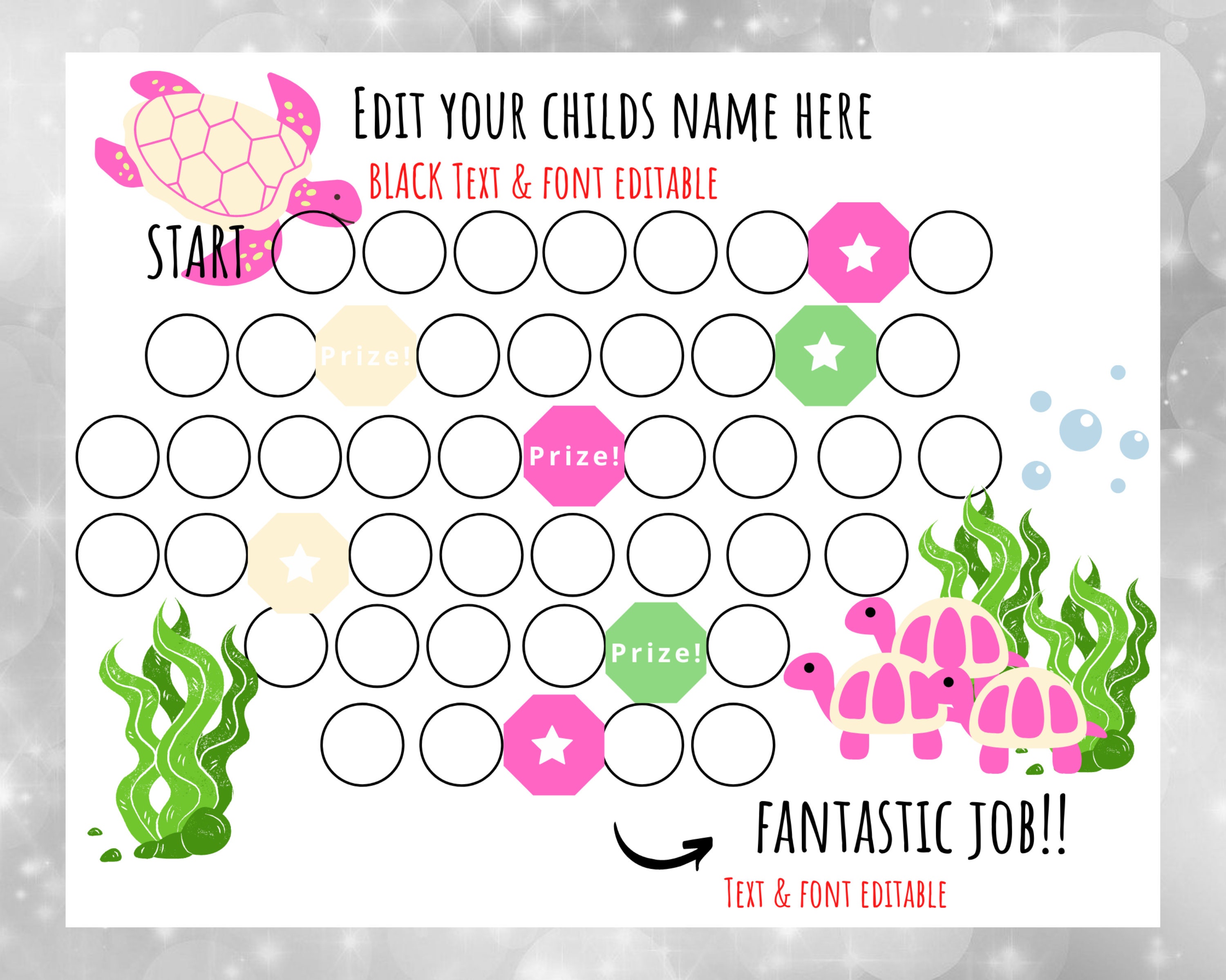 Instant Download Pink and Yellow Mama Turtles, Baby Turtles Reward ...