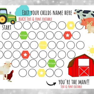 Printable farm Green TRACTOR farm ANIMALS Reward Chart | Etsy