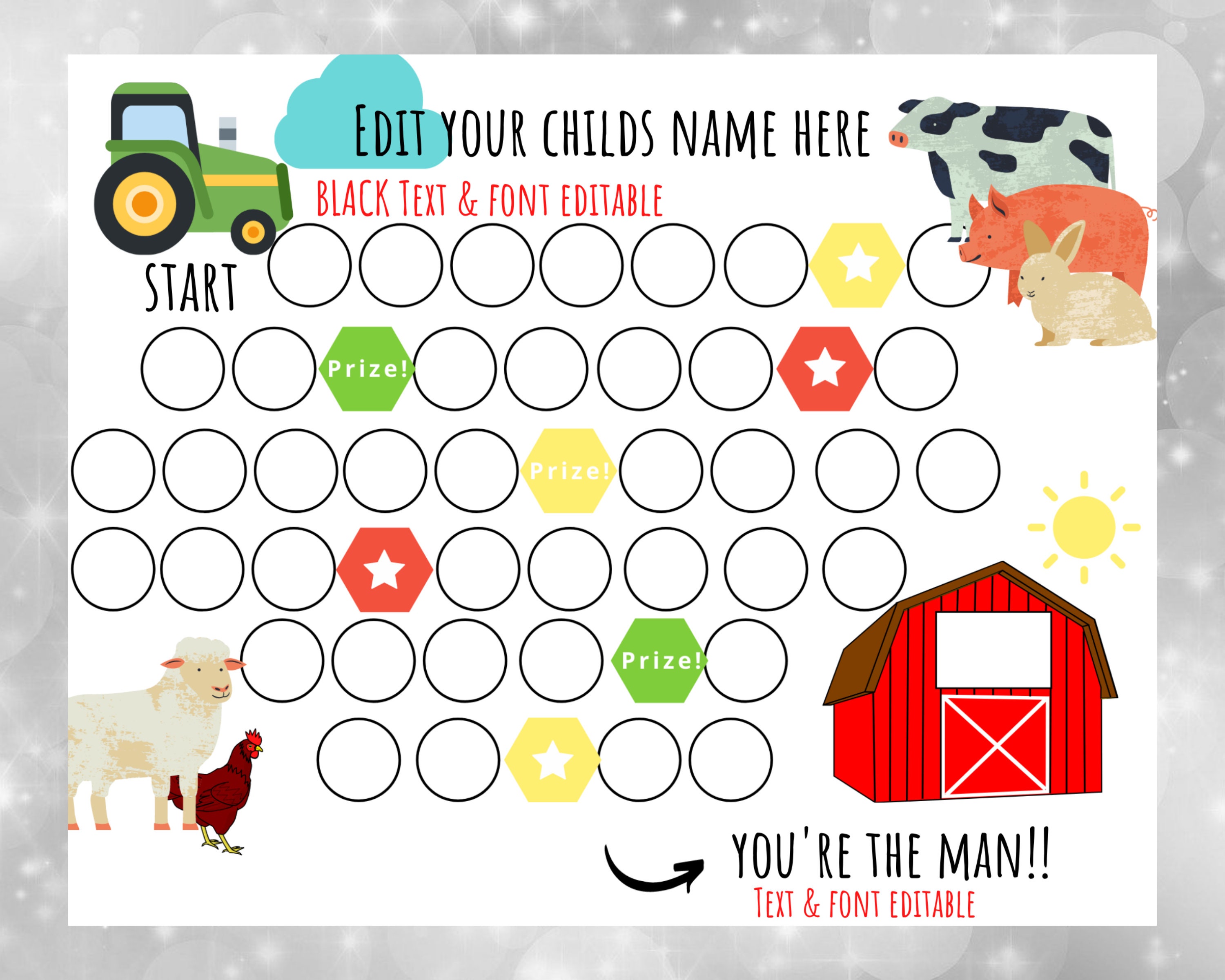 Printable farm Green TRACTOR farm ANIMALS Reward Chart | Etsy
