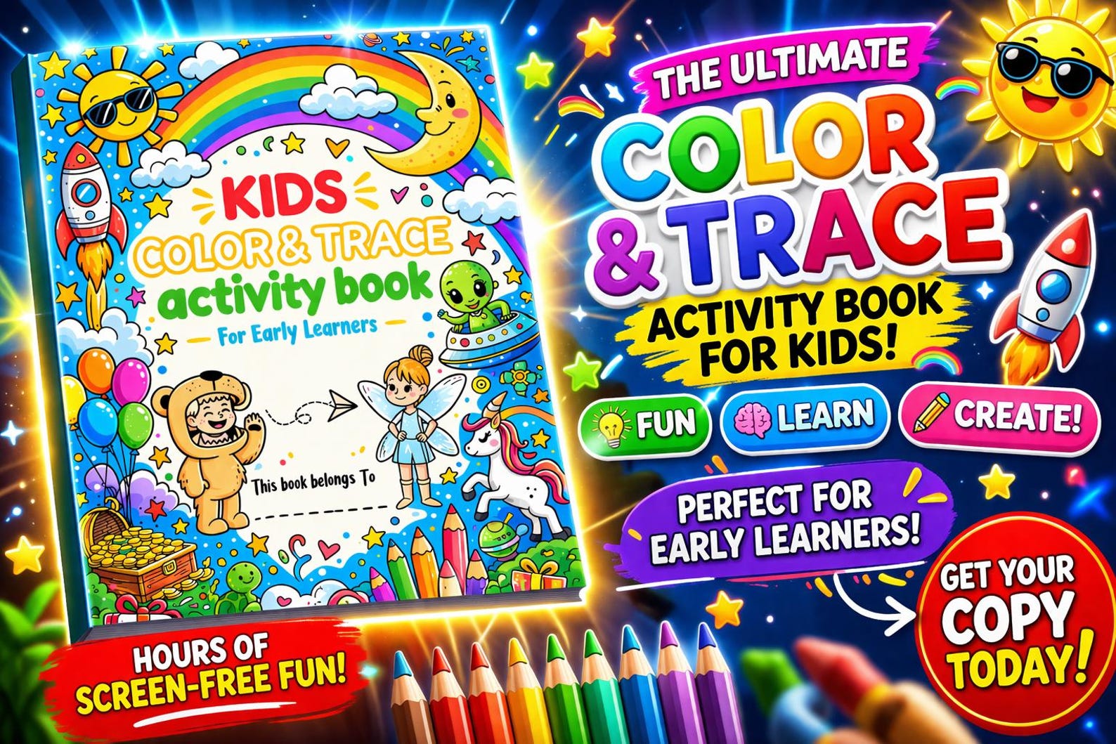 Kids Color and Trace Activity Book | Toddler Busy Book | ABC, Number ...