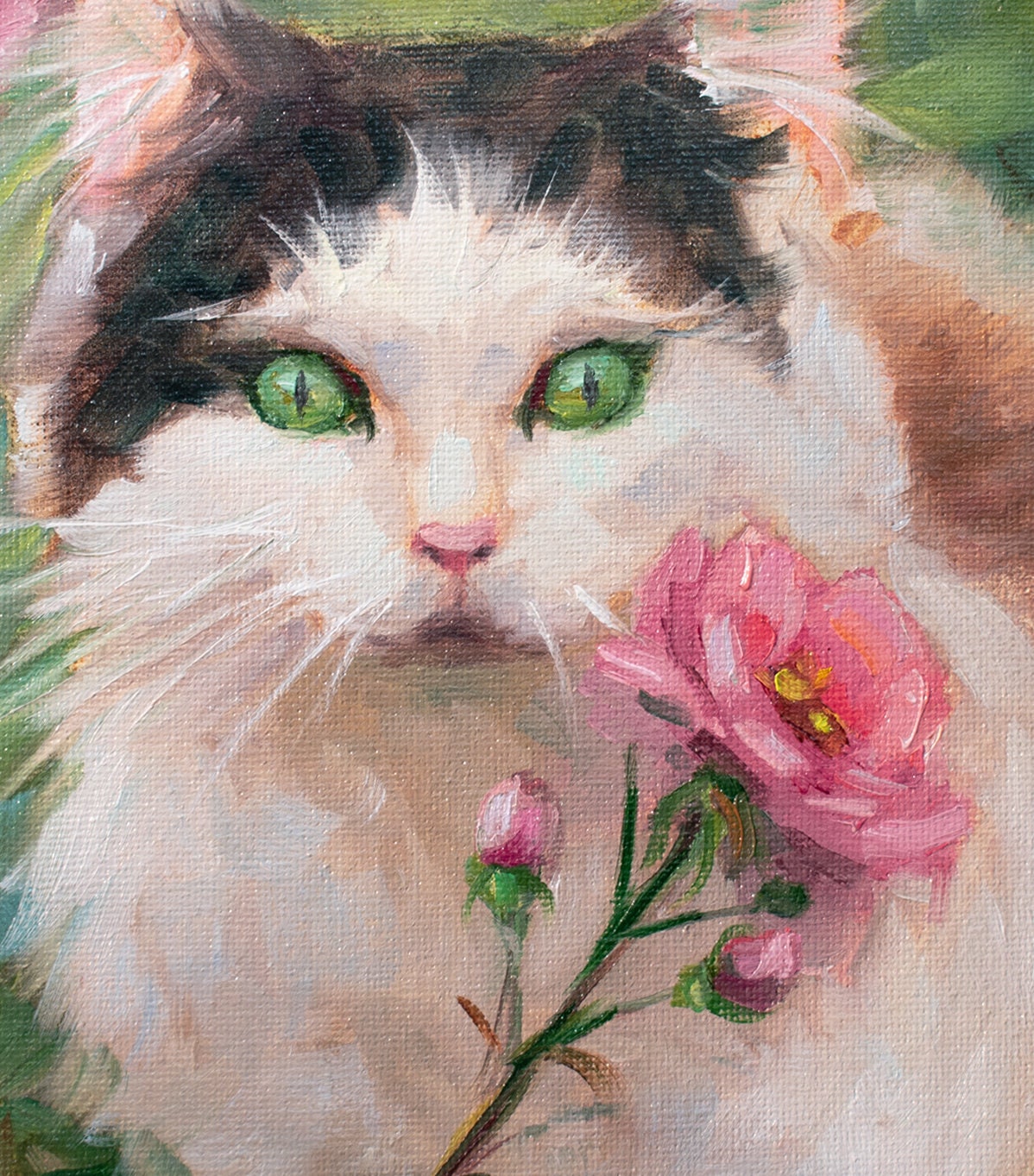 Cat With Roses Oil Painting Pet Portrait Original Artwork - Etsy