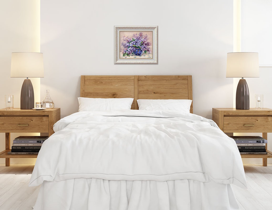 Purple Lilac in Blue Sugar Bowl Oil Painting on Canvas Purple - Etsy