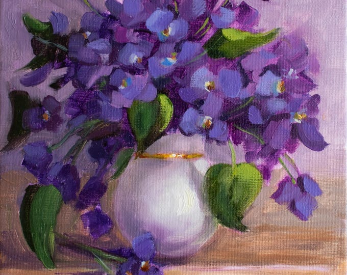Violets Flowers - Original Oil Painting - Mother Day Gift - Blue ...