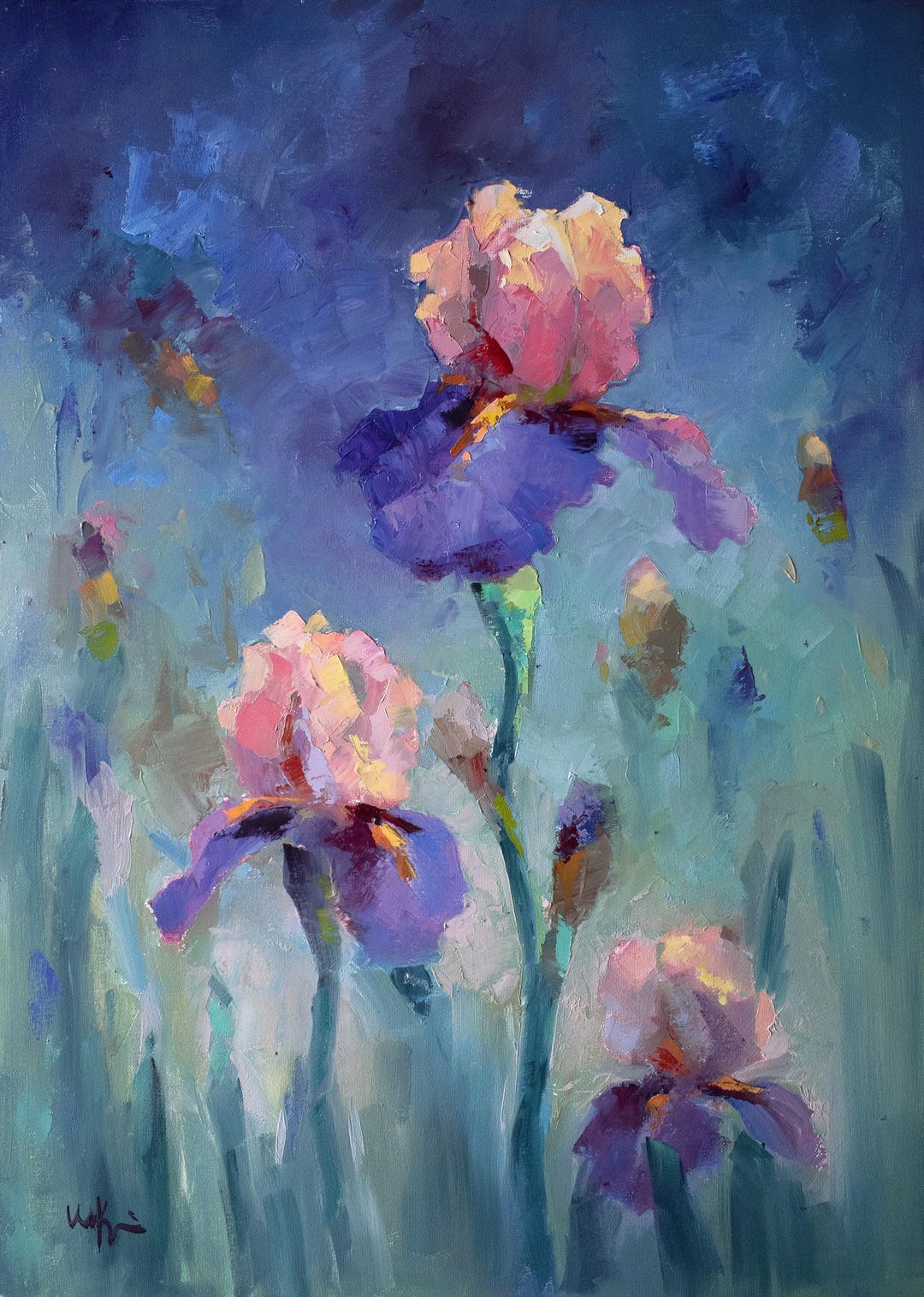 Iris Abstract Art Original Oil Painting Gift for Wife Floral Large Art ...