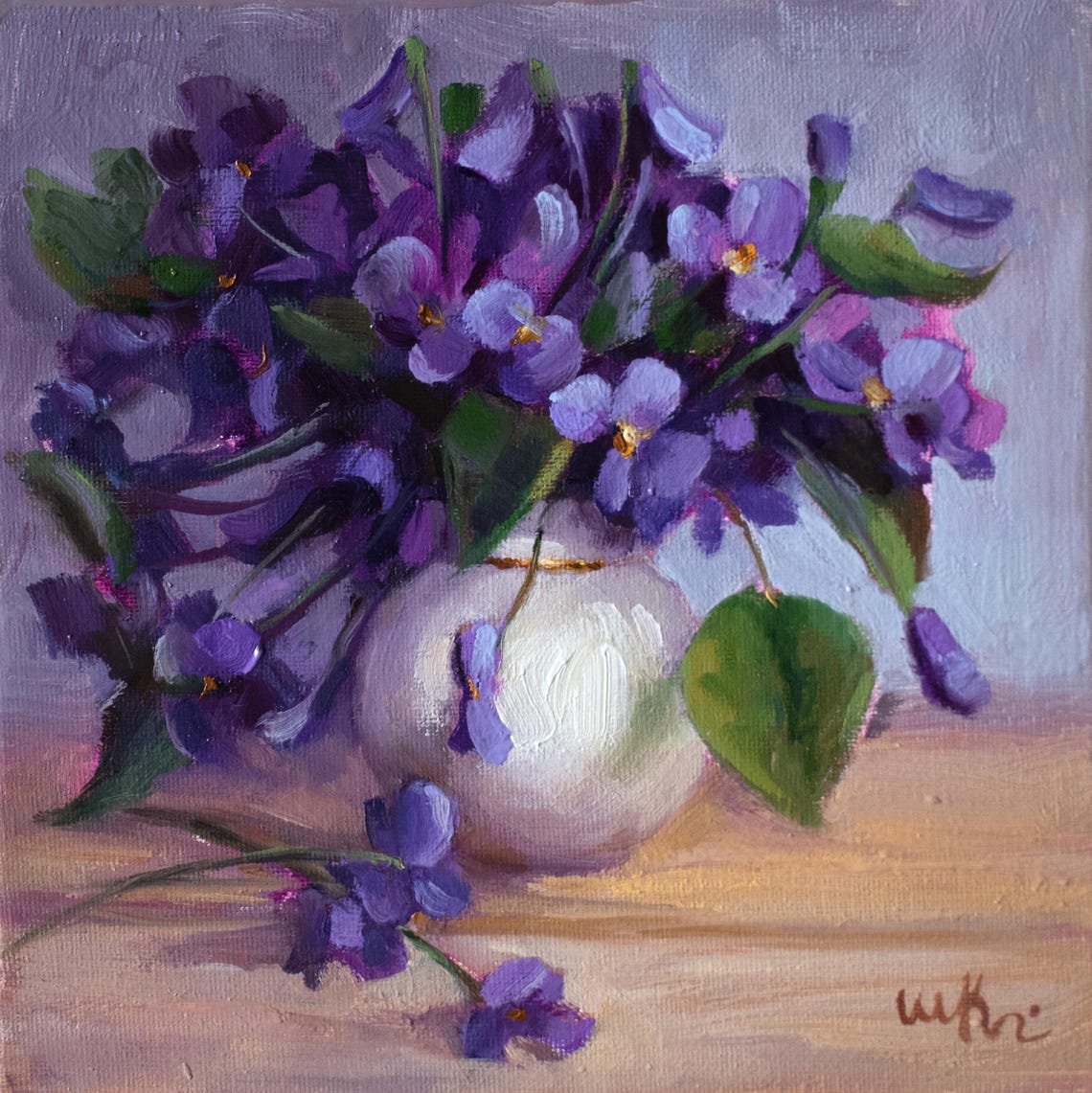 Violets Flowers - Original Oil Painting - Mother Day Gift - Blue ...