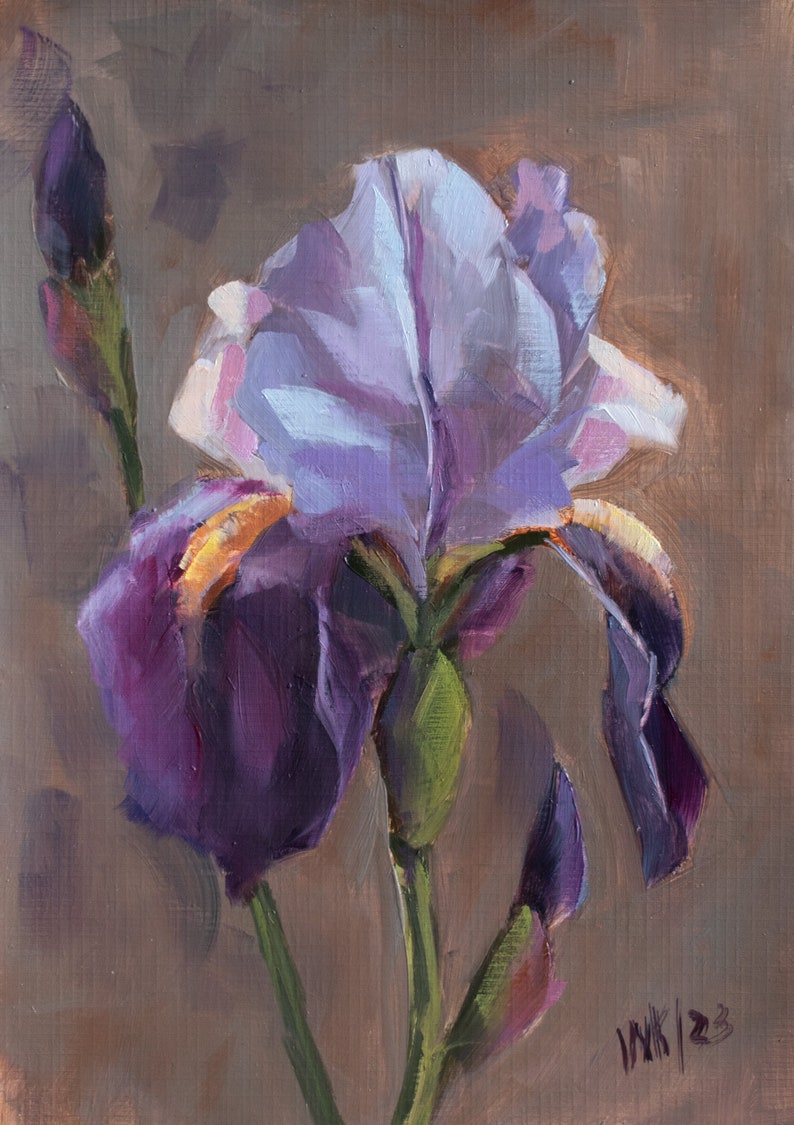 Iris Art Purple Iris Oil Painting on Canvas Blue Flower Large Size Art ...
