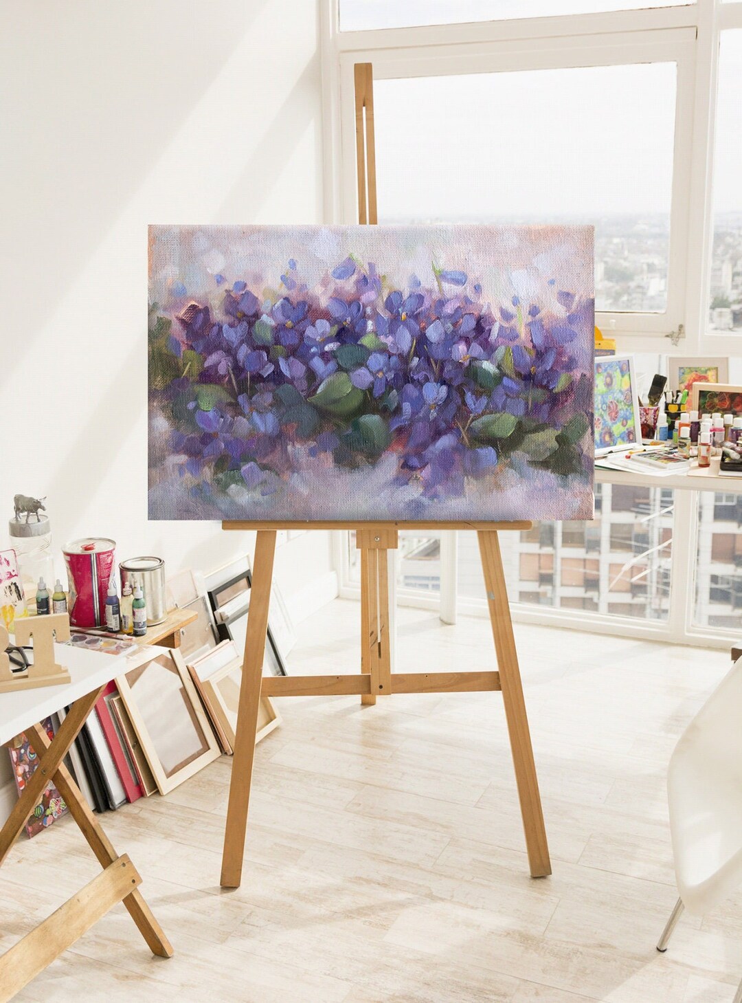 Large Floral Oil Painting: Abstract Violet Flowers Canvas Art - Etsy