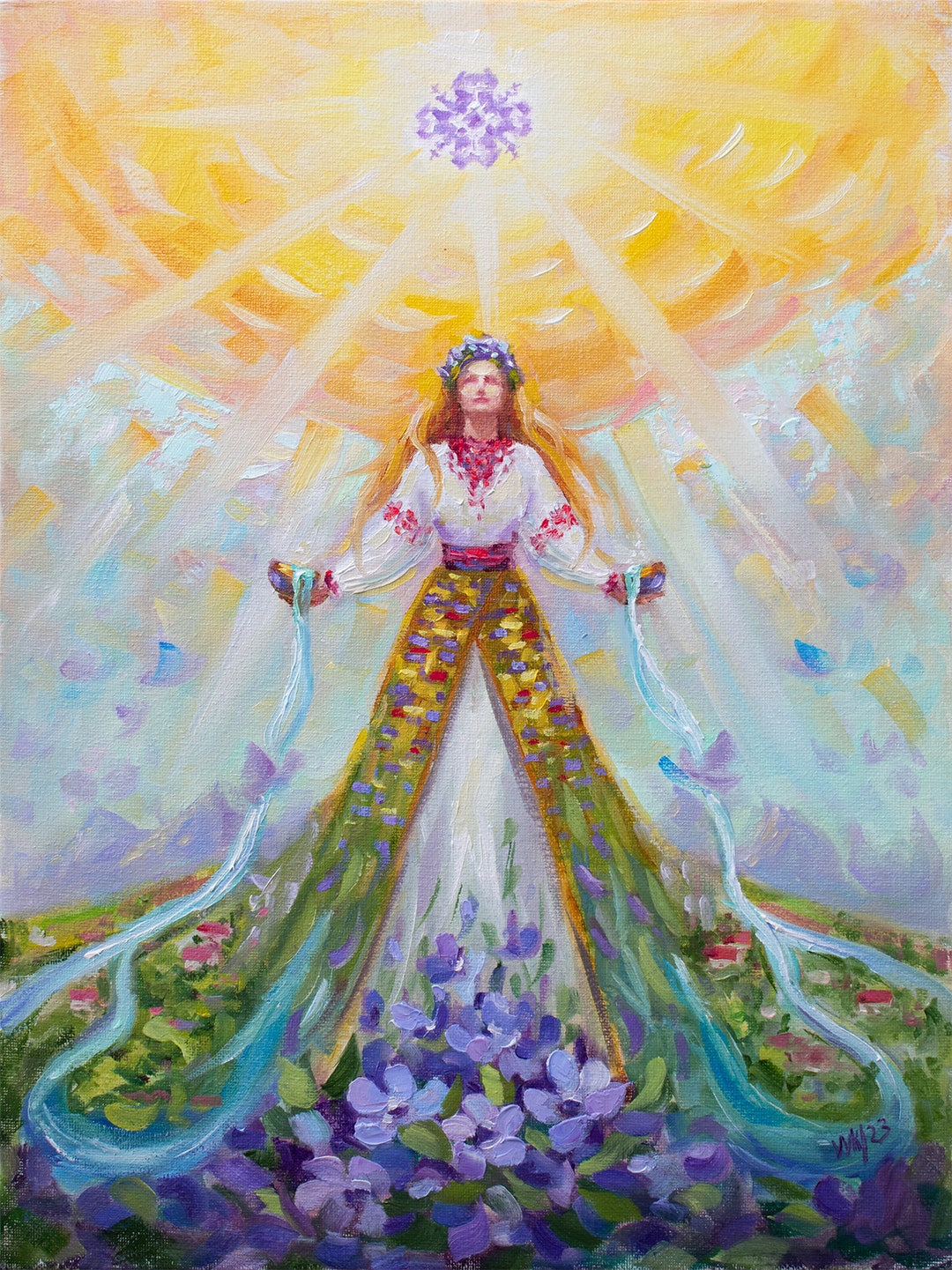 Ukrainian Art - Original Oil Painting - Spring Goddess LELYA in Ethnic Clothes - Symbol Ukraine ...