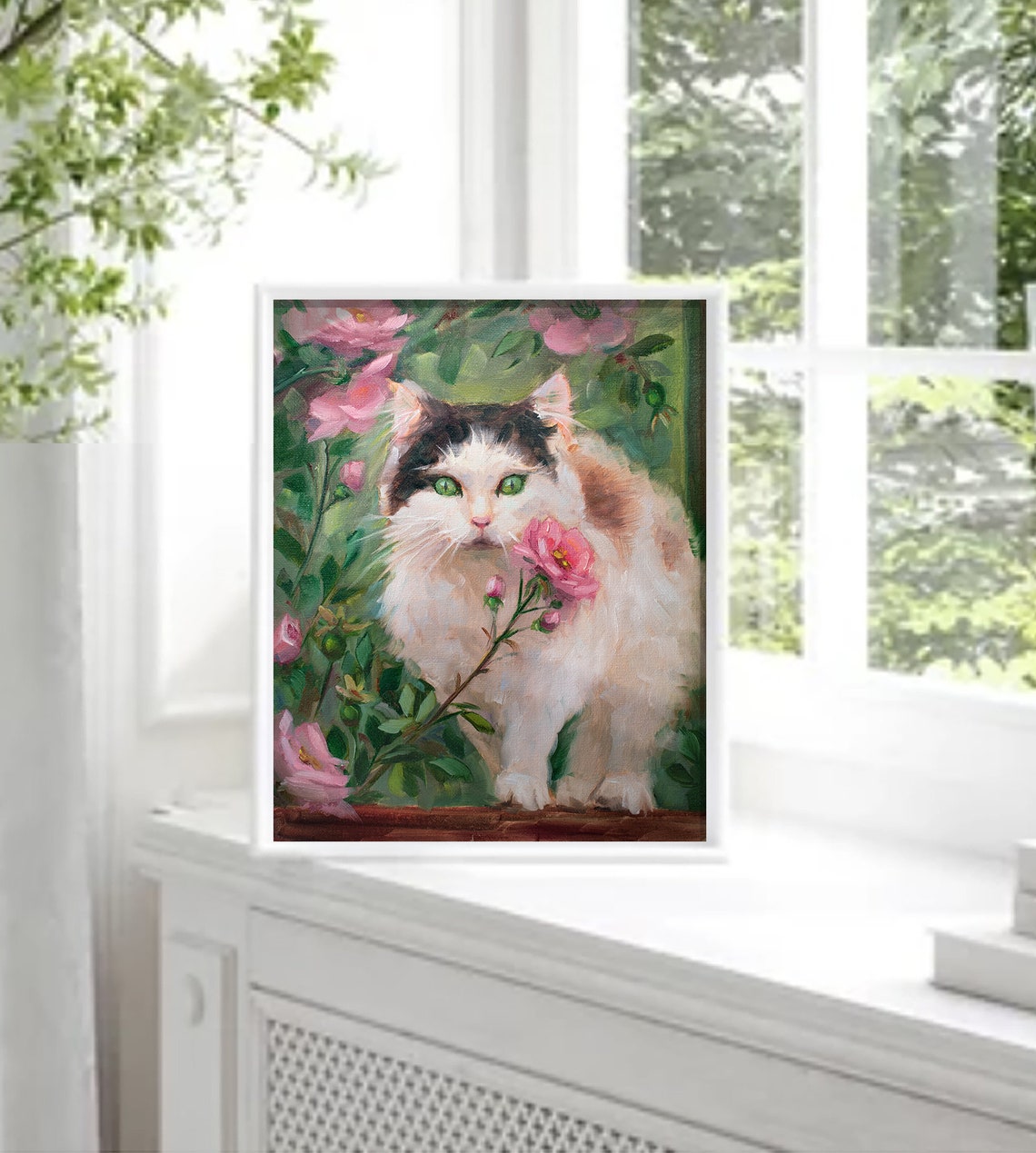Cat With Roses Oil Painting Pet Portrait Original Artwork - Etsy