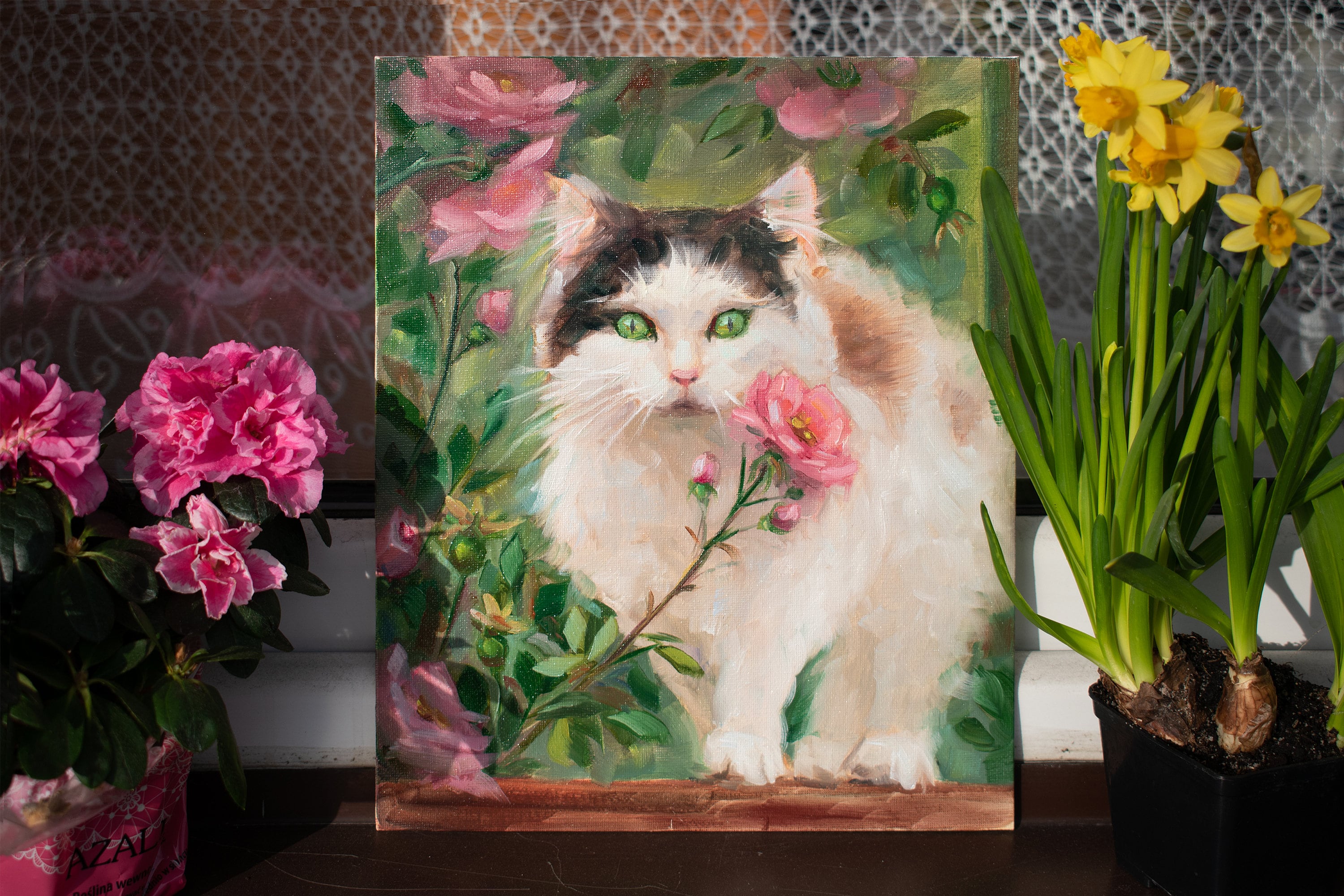 Cat With Roses Oil Painting Pet Portrait Original Artwork - Etsy