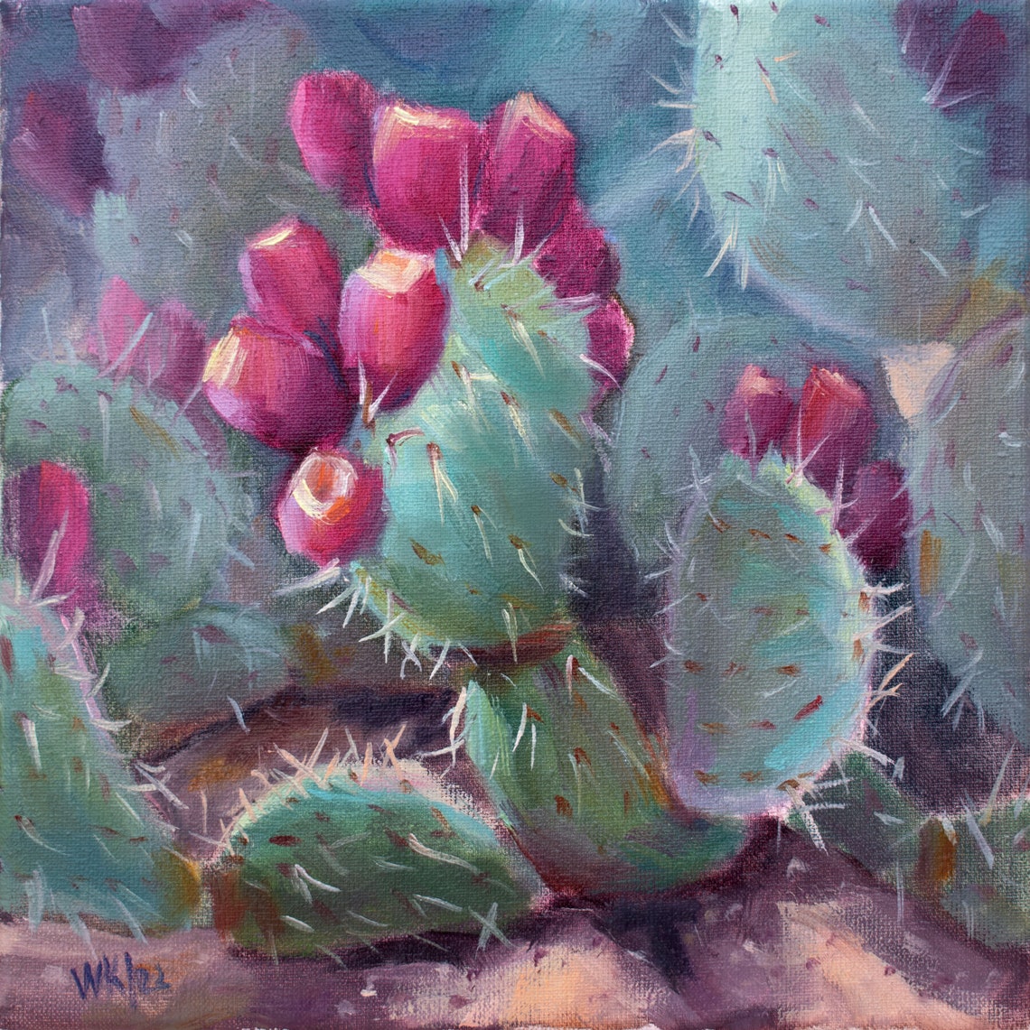Prickly Pear Original Oil Painting Christmas Gift Cactus Artwork ...