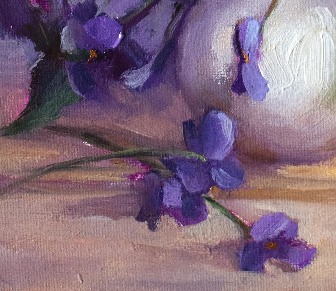 Violets Flowers - Original Oil Painting - Mother Day Gift - Blue ...