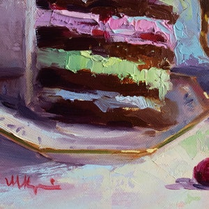 Birthday Cake Original Oil Painting Gift for Mother Art for Kitchen ...