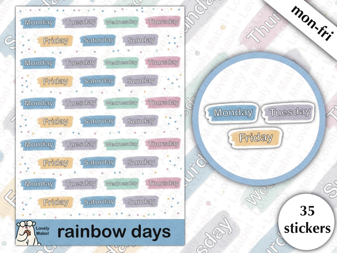 Days Stickers Planner Stickers Journal Stickers Rainbow - Etsy