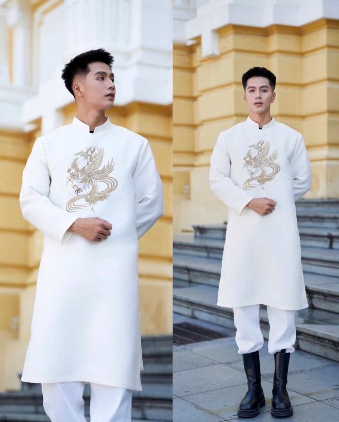 Pre-made Vietnam Ao Dai for Men White, Wedding Ao Dai for Men, Men Ao ...