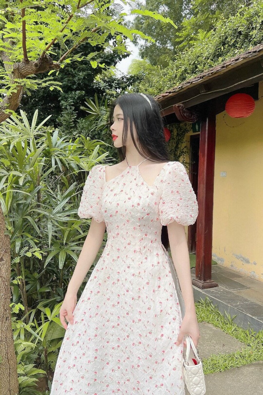 Vietnamese Ao Dai Silk Pink Dress áo Dài Cách Tân Tay Bồng Ao Dai ...