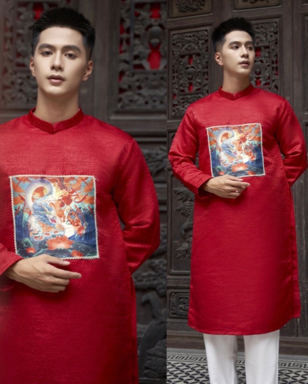 Pre-oder Vietnam Ao Dai for Men Red, Wedding Ao Dai for Men, Men Ao Dai ...