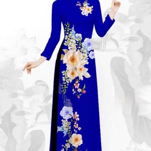 Pre Made :vietnamese Ao Dai Traditional, Silk Dress Full White ao Dài 3D Cổ Tron Áo Dài Truyền ...