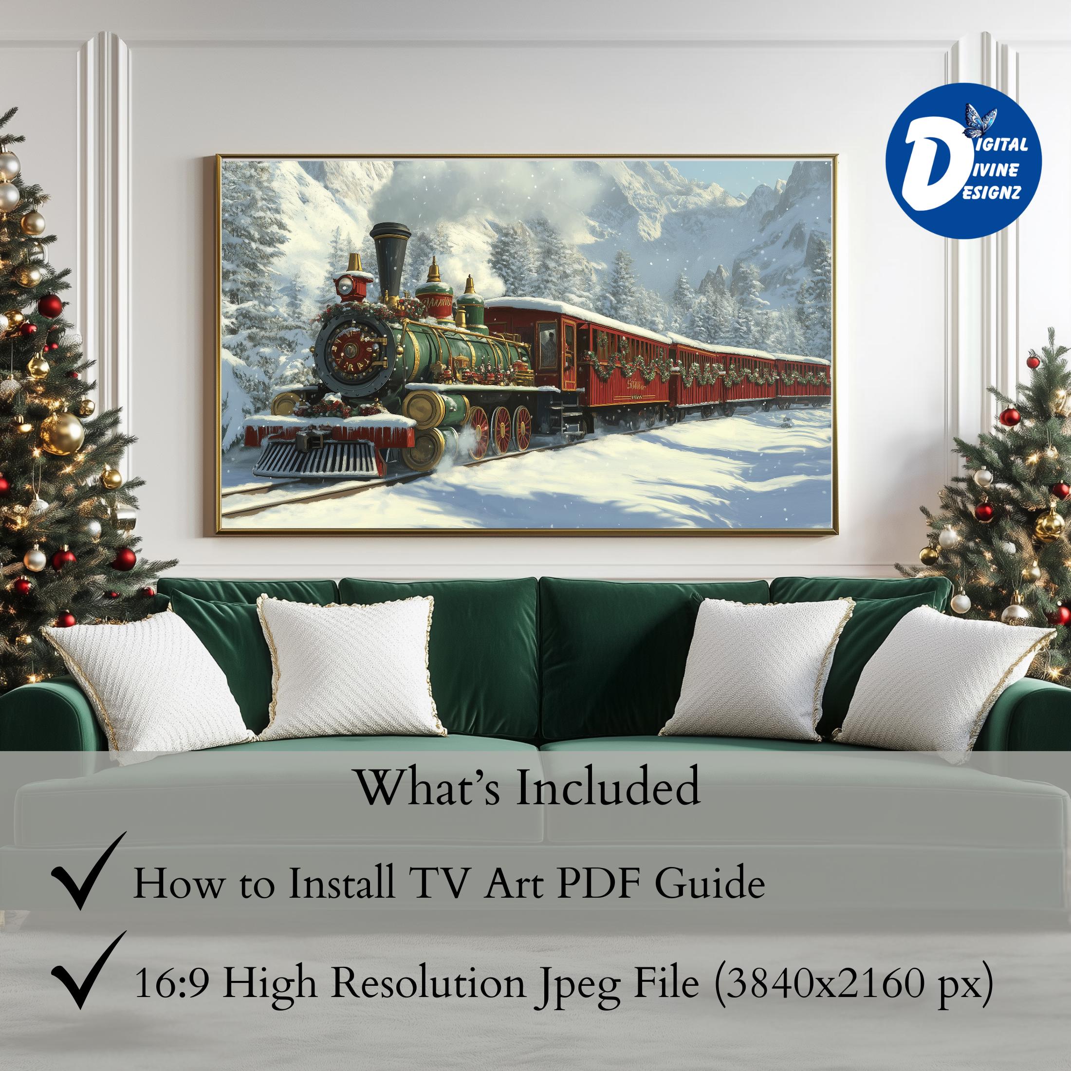 Samsung Frame TV Art, Christmas Train Art, Vintage Christmas Art, Moody ...