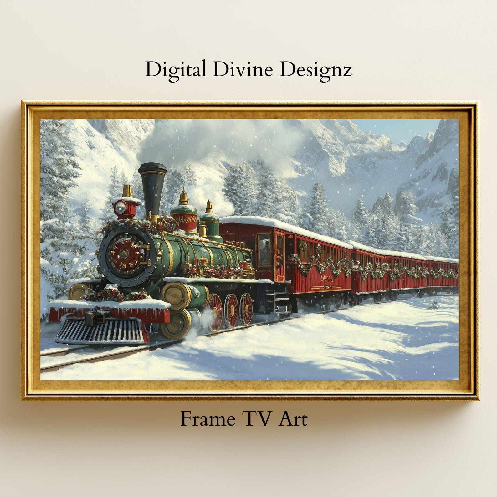 Samsung Frame TV Art, Christmas Train Art, Vintage Christmas Art, Moody ...