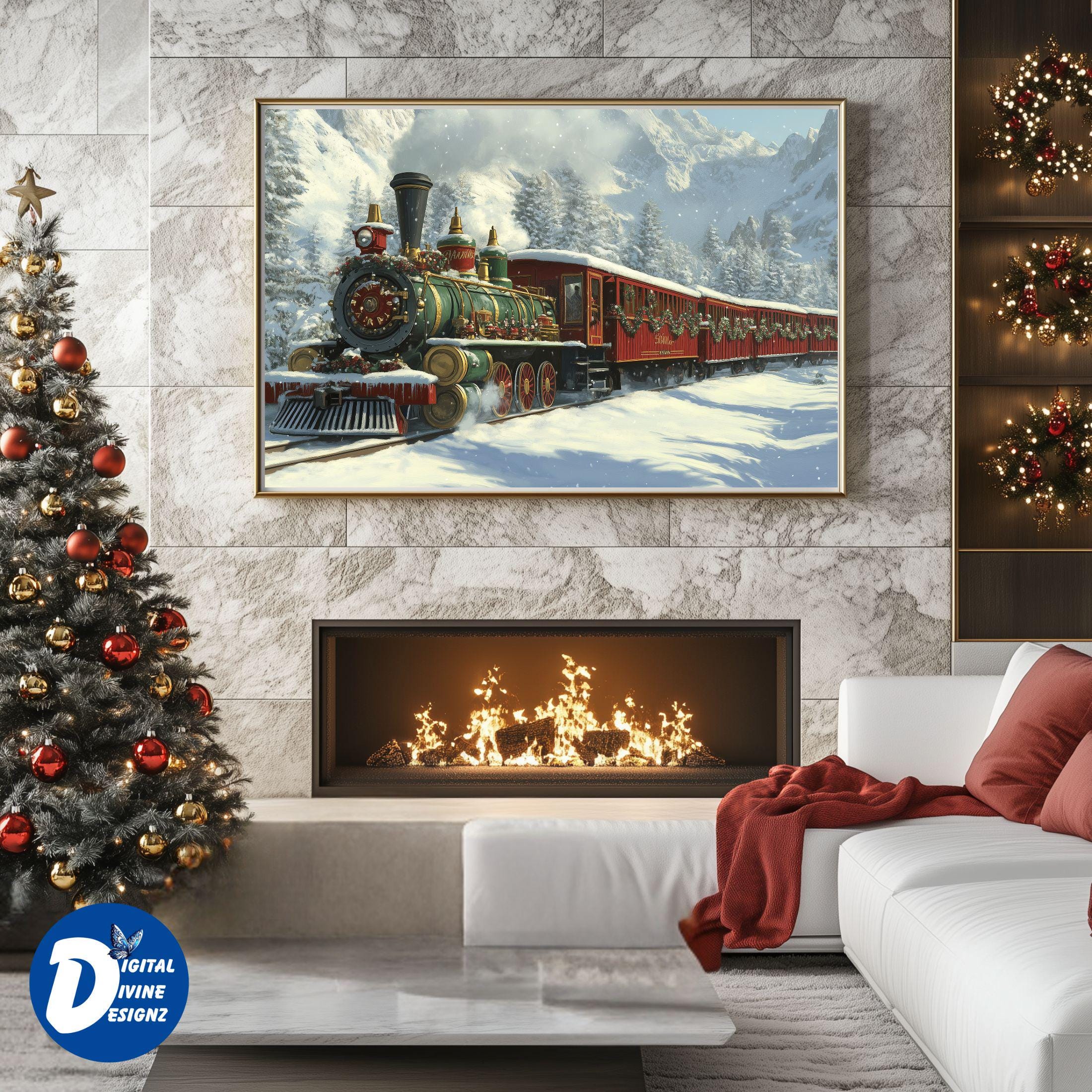 Samsung Frame TV Art, Christmas Train Art, Vintage Christmas Art, Moody ...