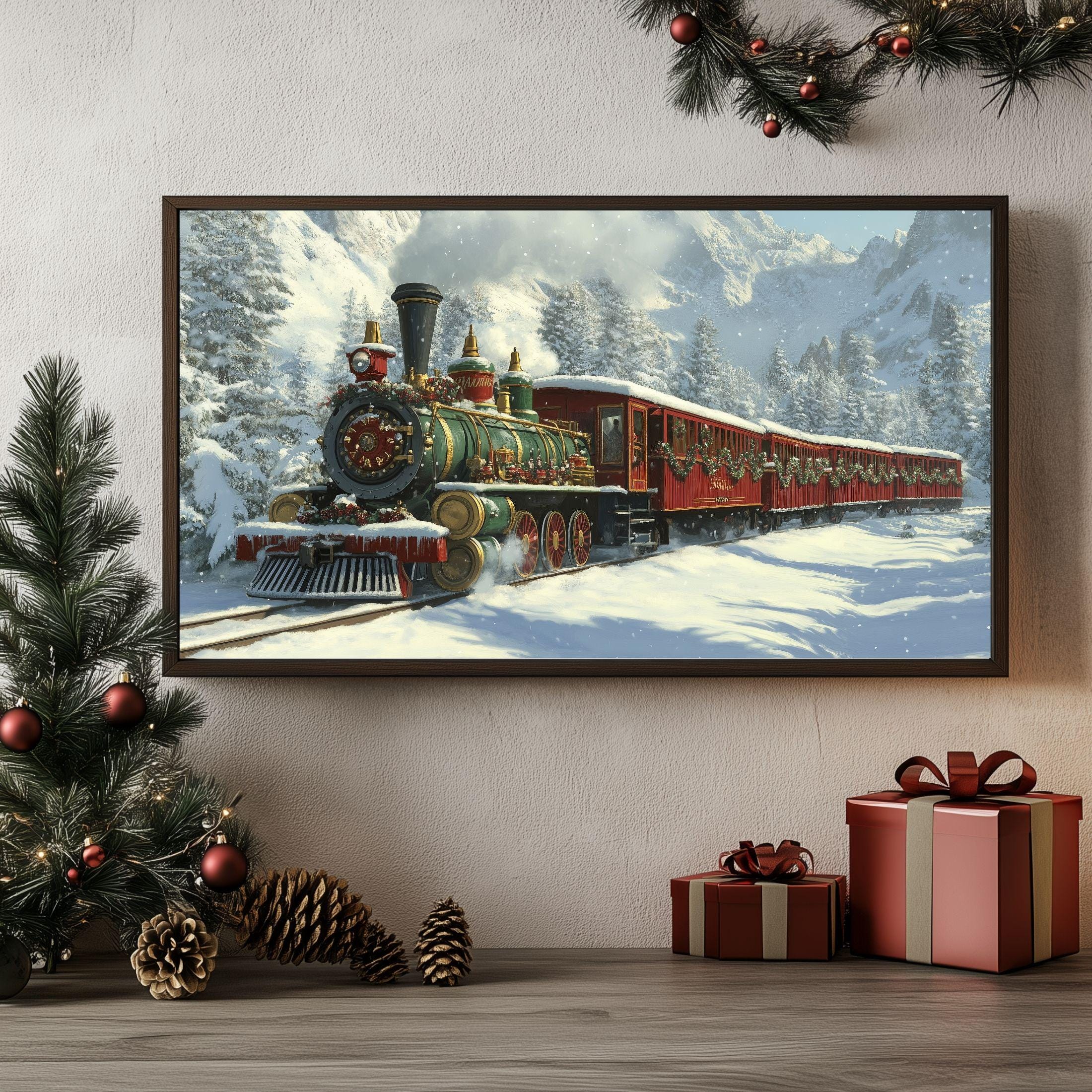Samsung Frame TV Art, Christmas Train Art, Vintage Christmas Art, Moody ...