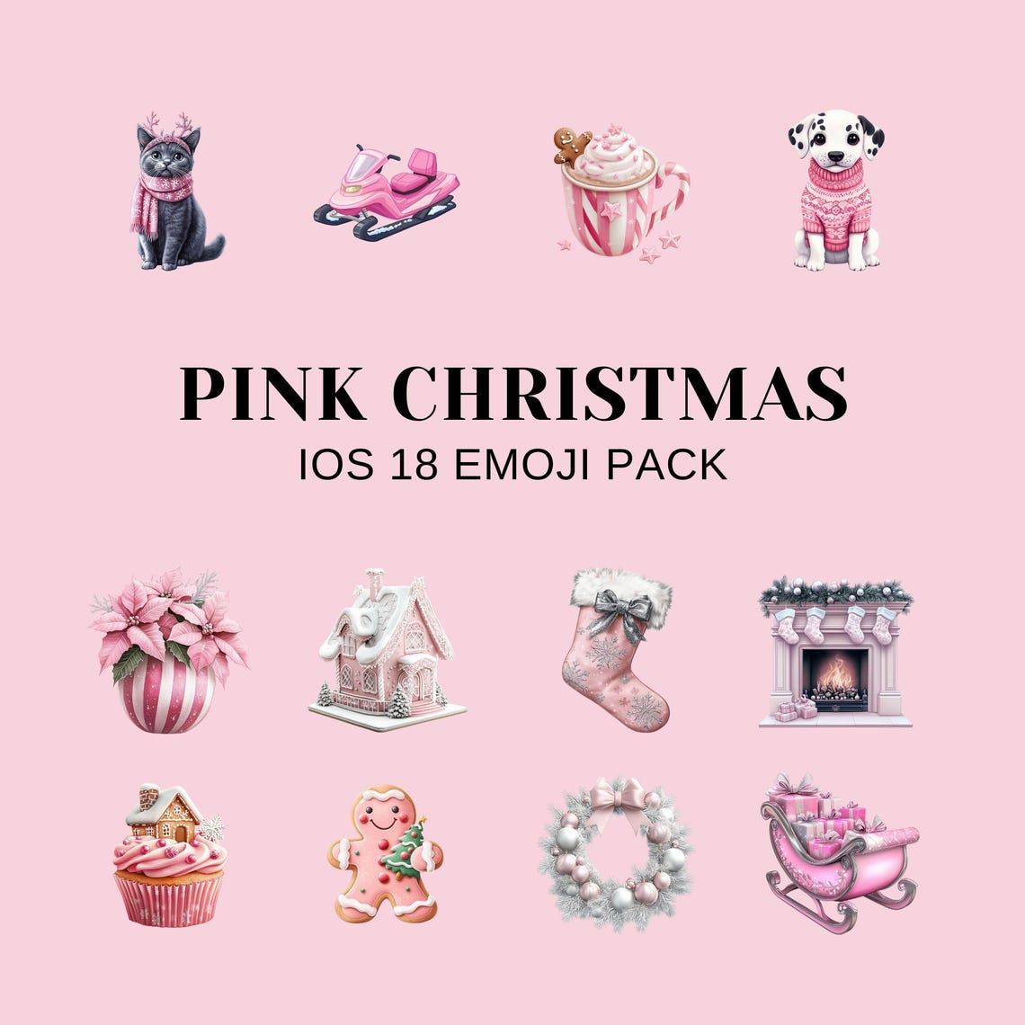 Pink Christmas Ios 18 Emoji Stickers | 72 Pink Aesthetic Digital ...