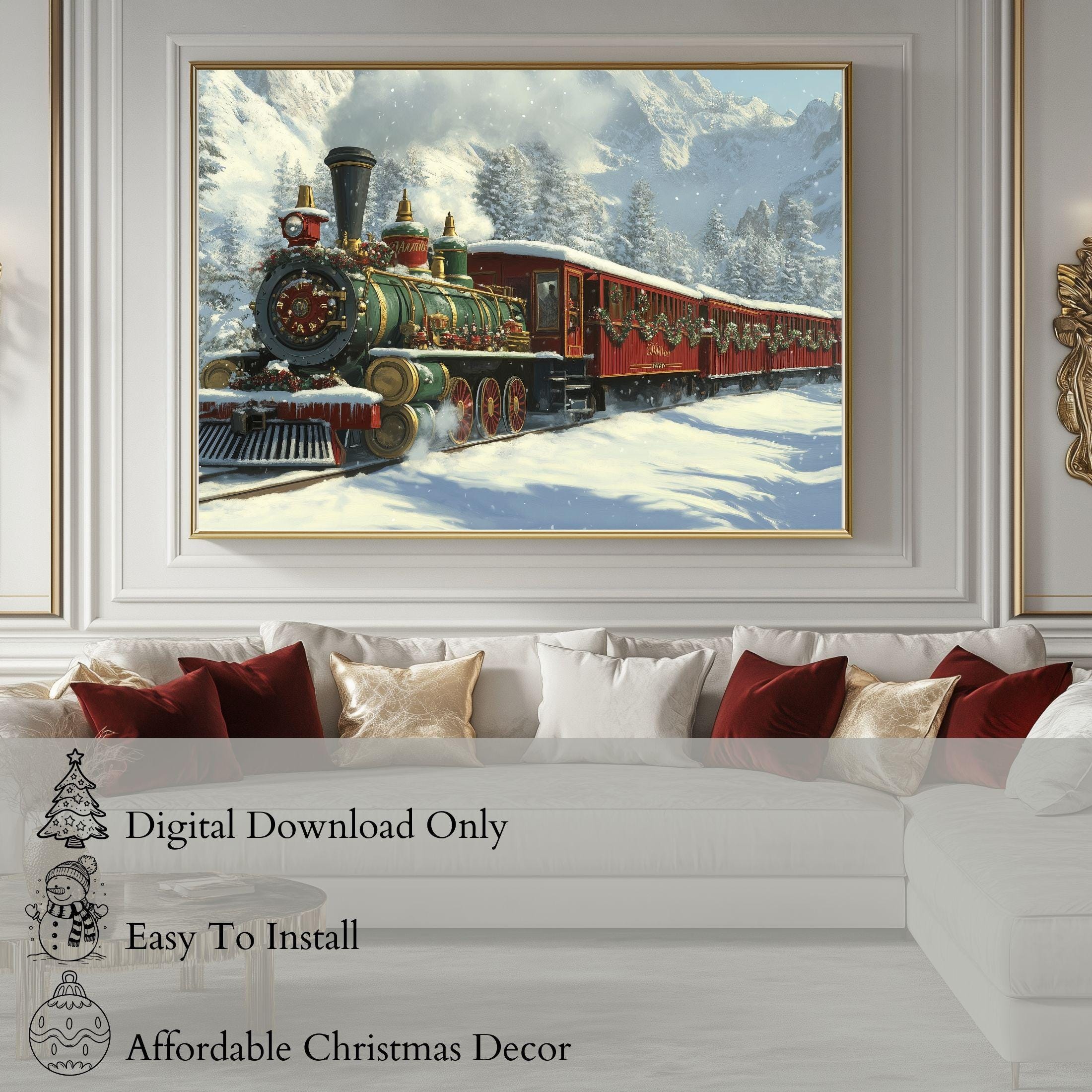 Samsung Frame TV Art, Christmas Train Art, Vintage Christmas Art, Moody ...
