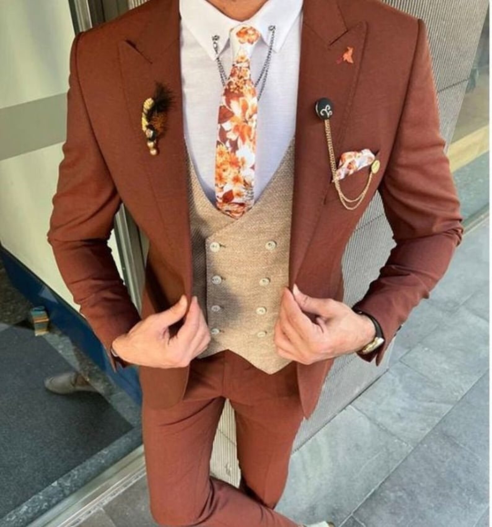Mens Suits Trendy Three Piece Terracotta Rust Mens Suit for - Etsy