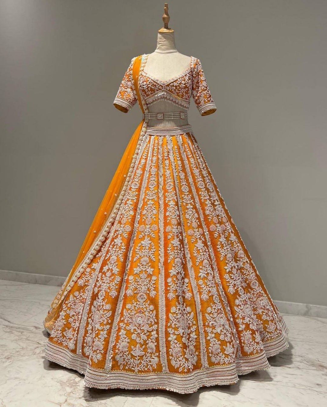 Designer Orange Malabri Silk Wedding Custom Stitched Lehenga Choli for ...